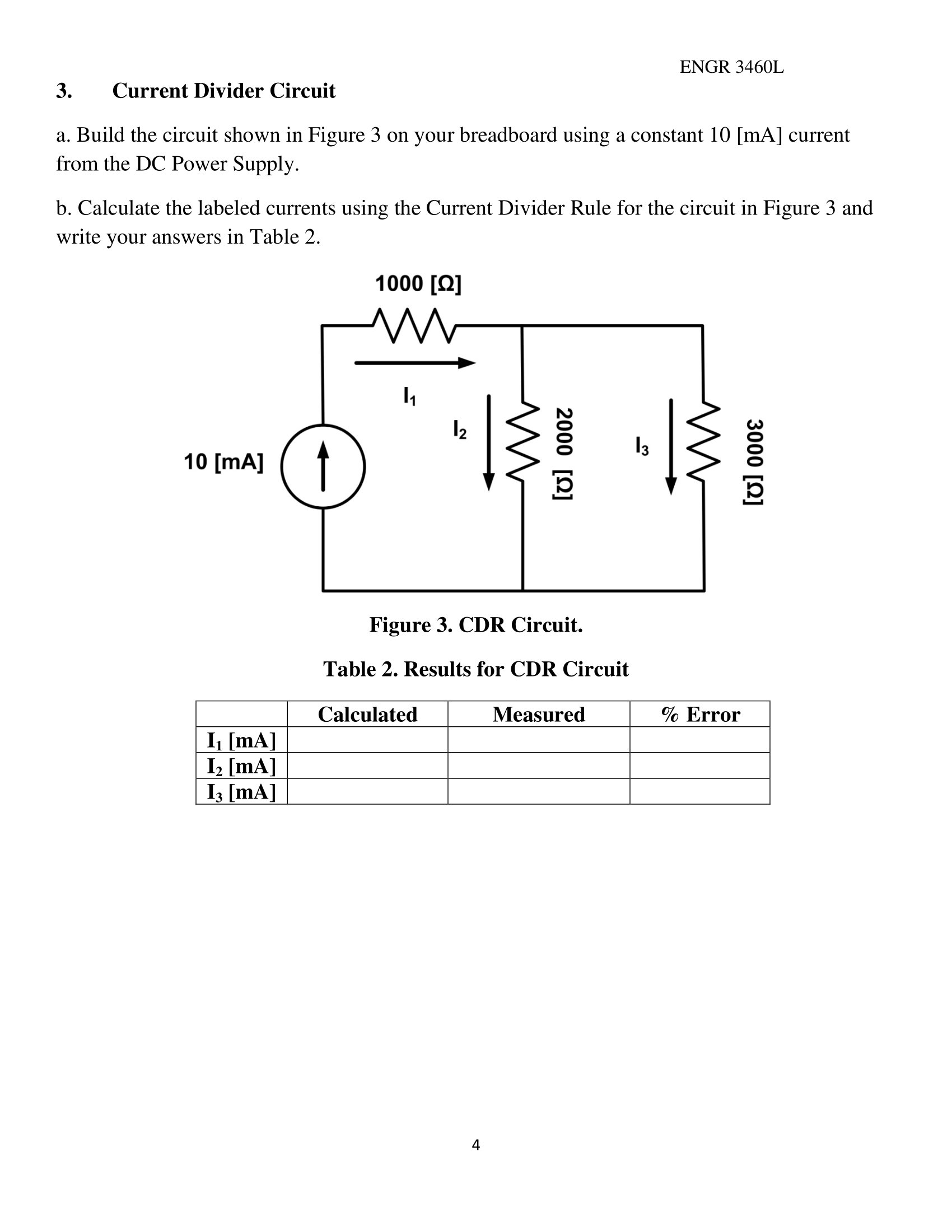 Solved ENGR 3460L 3. Current Divider Circuit a. Build the | Chegg.com