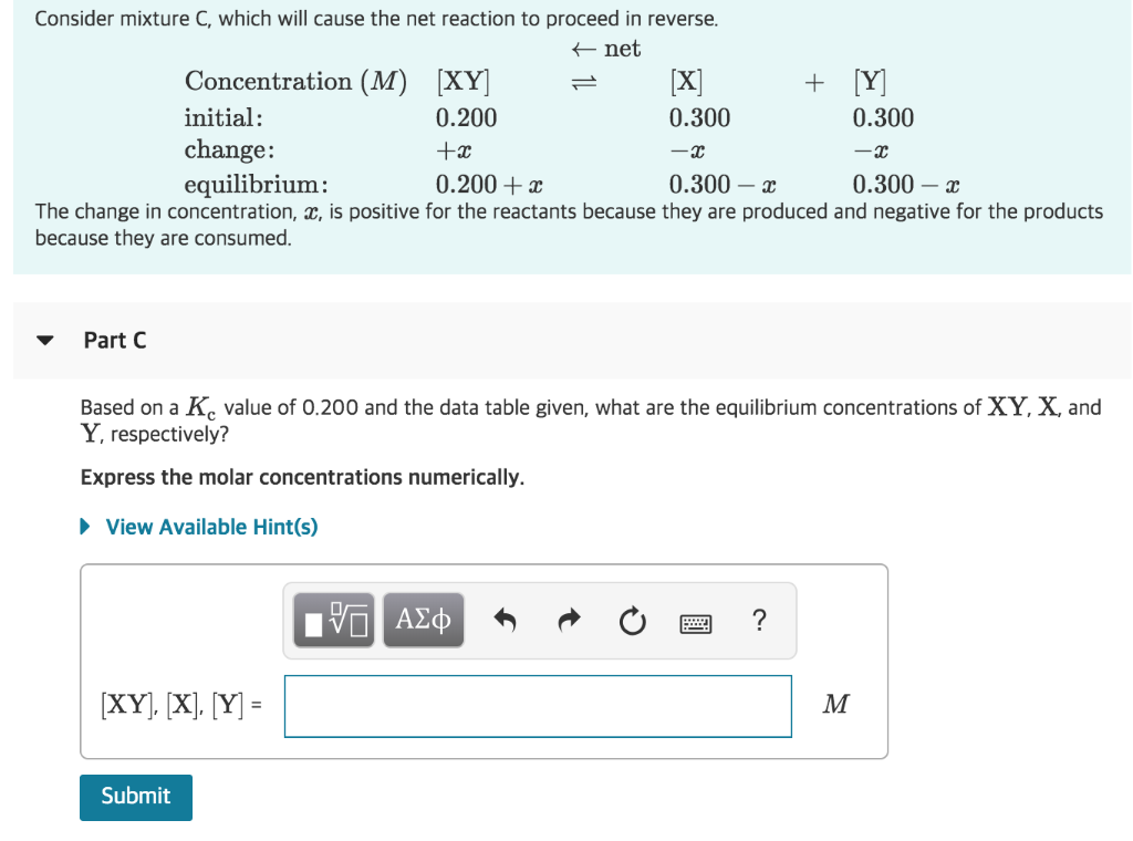 Solved Part A Based on a Kc value of 0.200 and the initial | Chegg.com