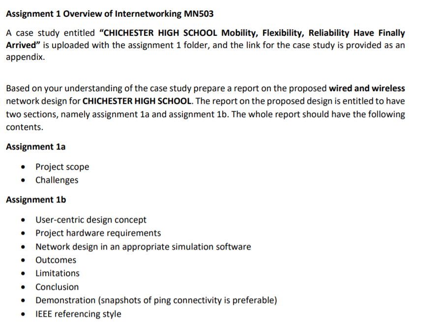 CASE STUDY CHS CHICHESTER HIGH SCHOOL CHALLENGE | Chegg.com