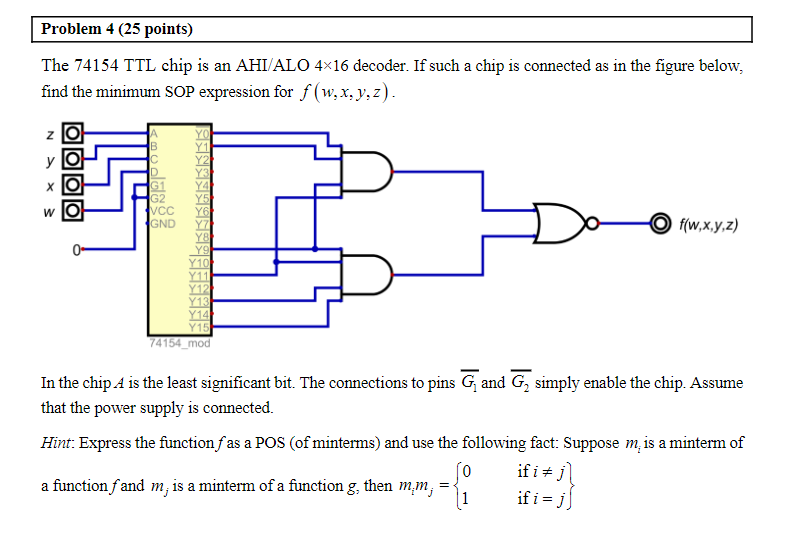Solved Problem 4 (25 points) The 74154 TTL chip is an | Chegg.com