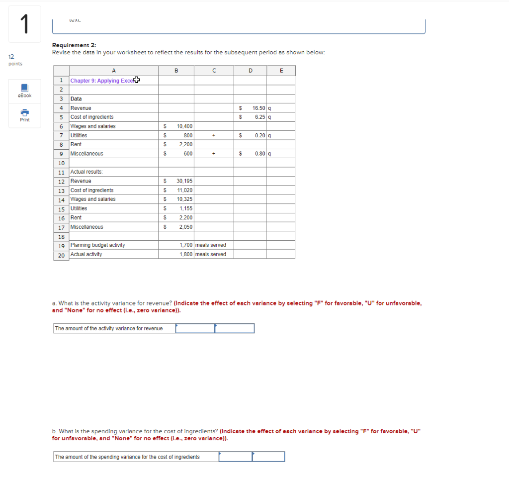 Solved Requirement 2: Revise the data in your worksheet to | Chegg.com