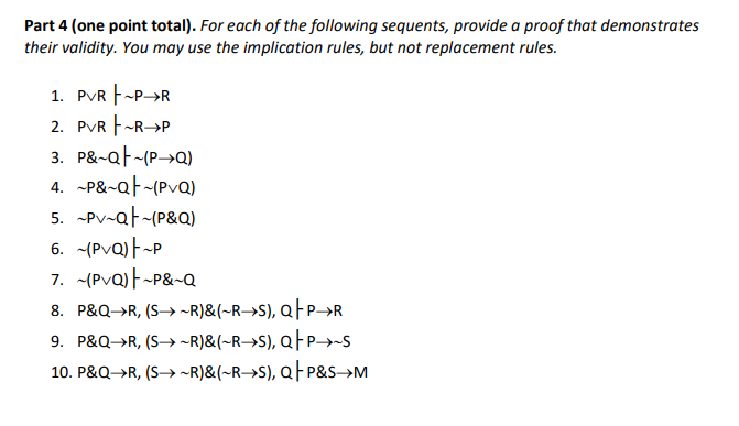 Solved Part 4 (one point total). For each of the following | Chegg.com
