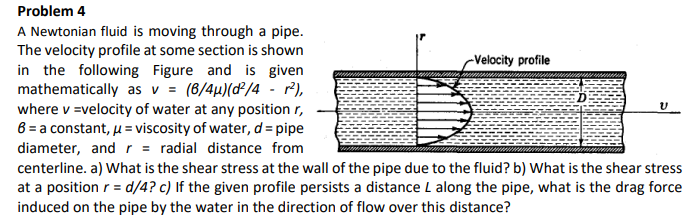 Solved A Newtonian fluid is moving through a pipe. The | Chegg.com