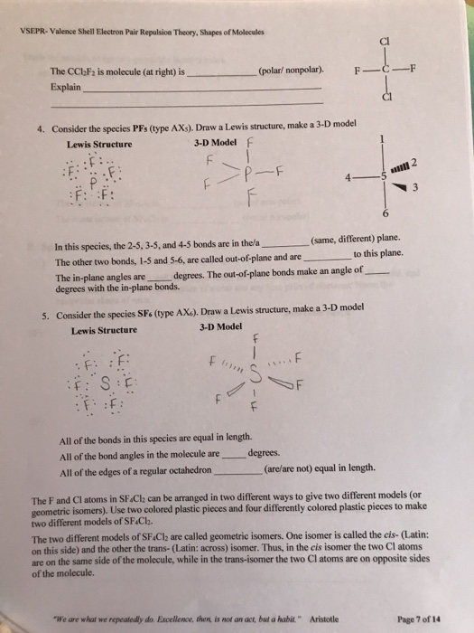 Solved VSEPR- Valence Shell Electron Pair Repulsioe Theory, | Chegg.com