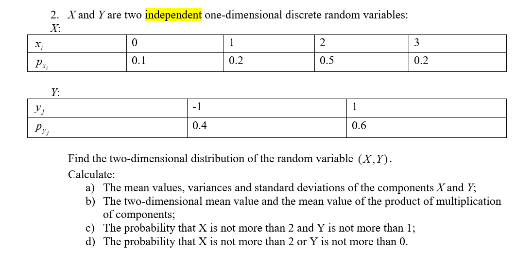 Solved 2. X and Y are two independent one-dimensional | Chegg.com