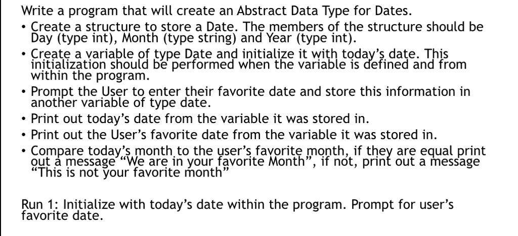 Solved Write a program that will create an Abstract Data | Chegg.com
