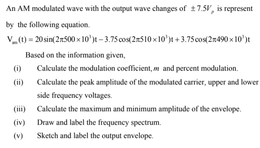 Solved An AM modulated wave with the output wave changes of | Chegg.com