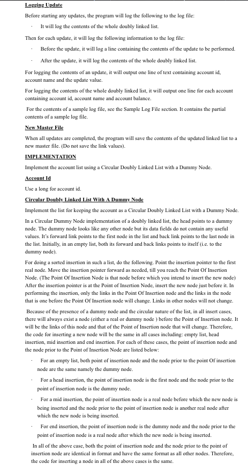 Solved TITLE Updating Accounts Using Doubly Linked List | Chegg.com