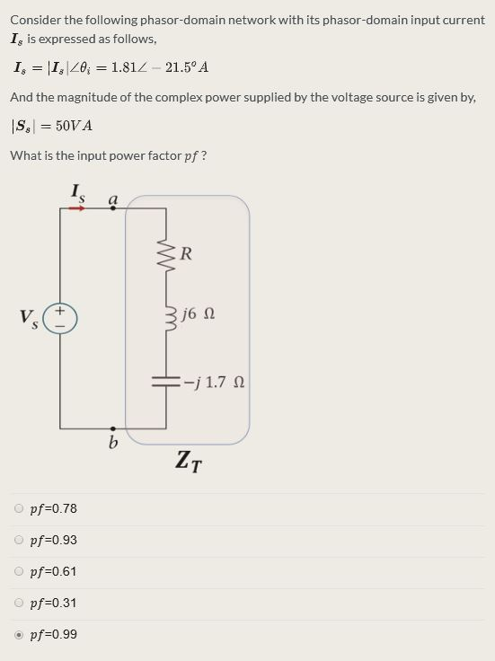 Solved Consider the following phasor-domain network with its | Chegg.com