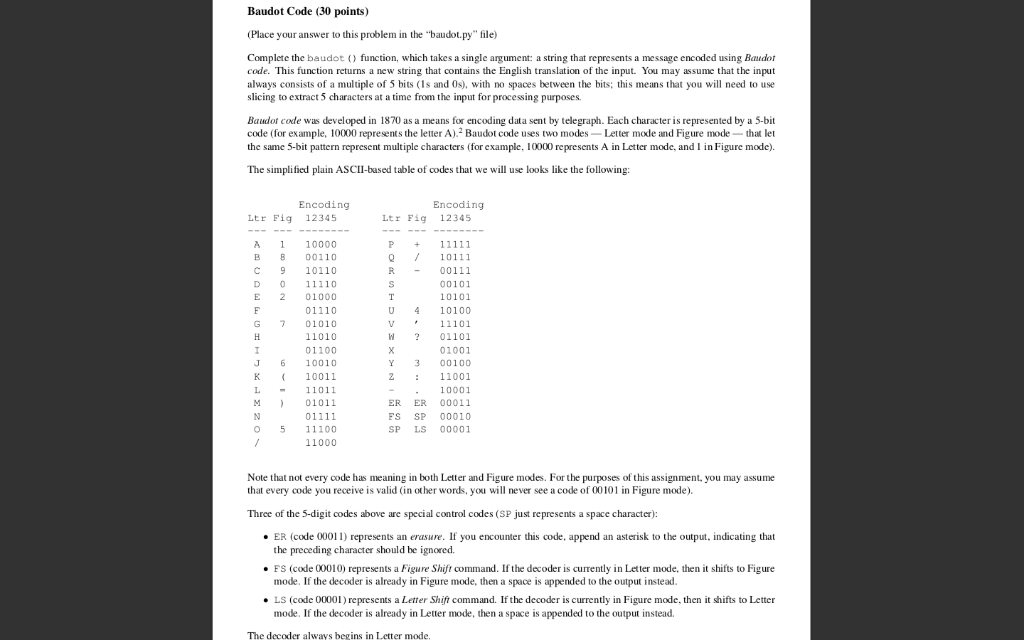 Baudot Code (30 points) (Place your answer to this | Chegg.com