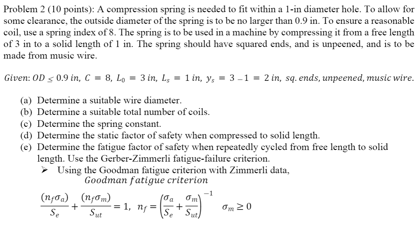 Solved Problem 2 (10 points): A compression spring is needed | Chegg.com