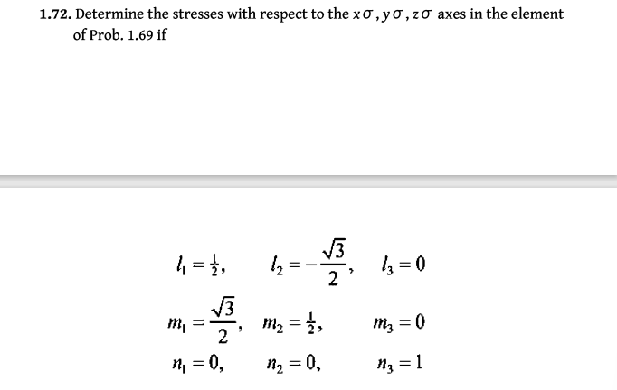 Solved 1.72. Determine the stresses with respect to the x | Chegg.com