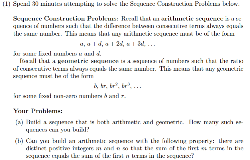 Solved Sequence Construction Problems: Recall that an | Chegg.com