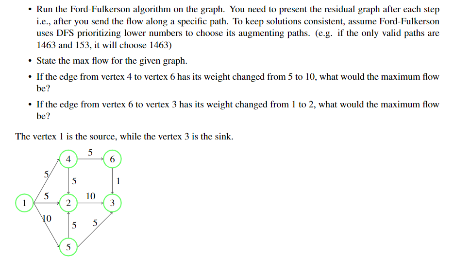 Solved • Run the Ford-Fulkerson algorithm on the graph. You | Chegg.com