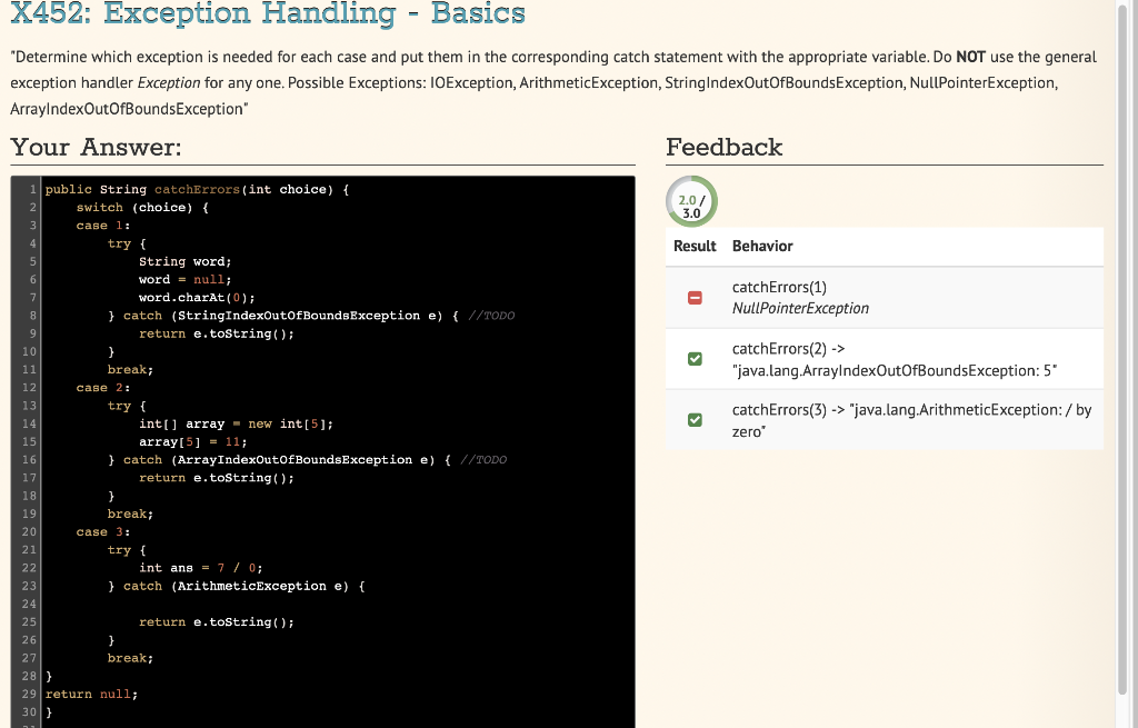 Solved X452: Exception Handling - Basics "Determine which | Chegg.com