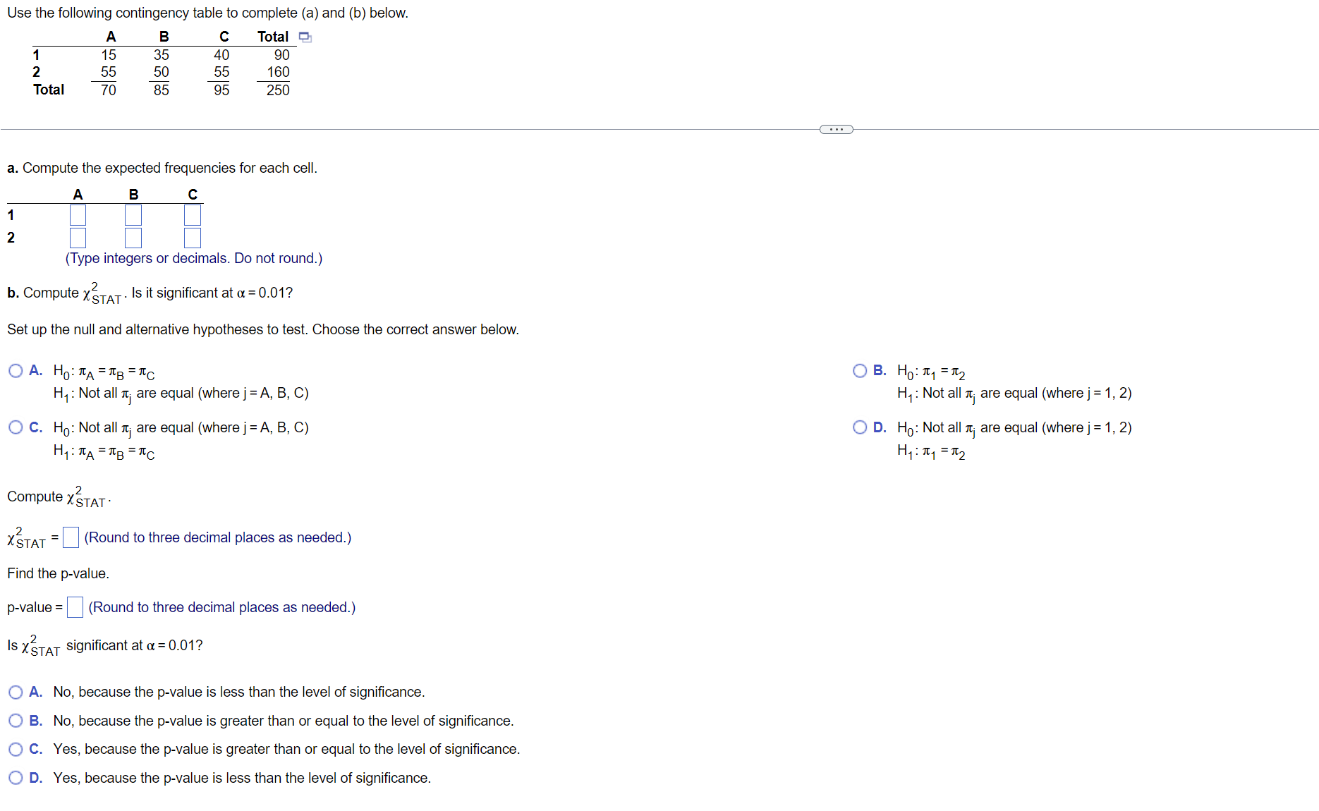 Solved Use the following contingency table to complete (a) | Chegg.com