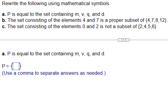 Solved Rewrite the following using mathematical symbols. a. | Chegg.com