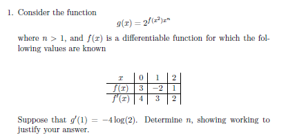 Solved 1. Consider the function g(x)=2f(x2)xn where n>1, and | Chegg.com