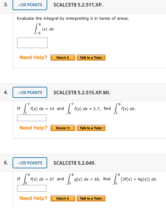 Solved -/20 POINTS SCALCET8 5.2.511.XP. Evaluate the | Chegg.com