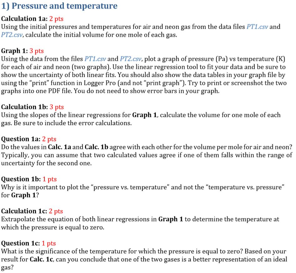 Solved 1) Pressure and temperature Calculation 1a: 2 pts | Chegg.com
