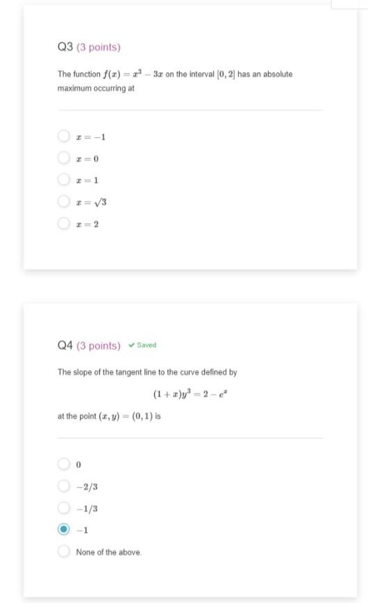 Solved Q3 (3 points) The function f(x) = r. - 3ar on the | Chegg.com