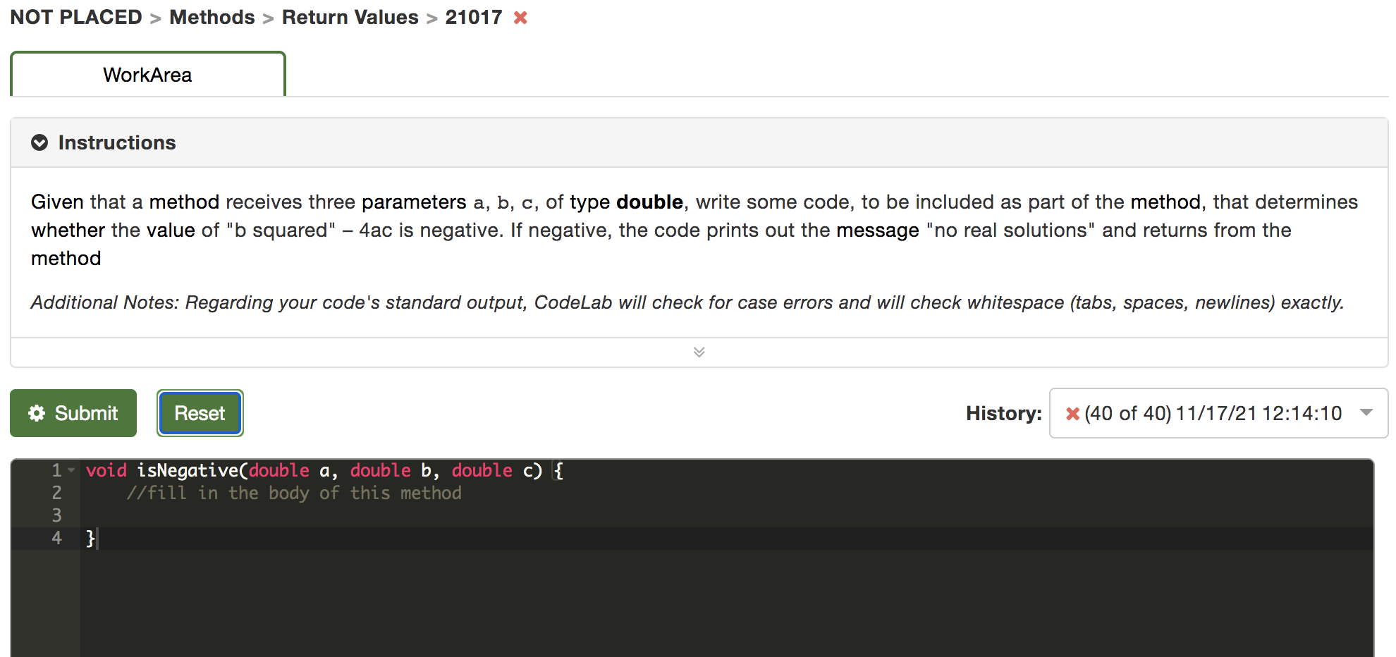 Solved NOT PLACED > Methods > Return Values > 21017 X | Chegg.com
