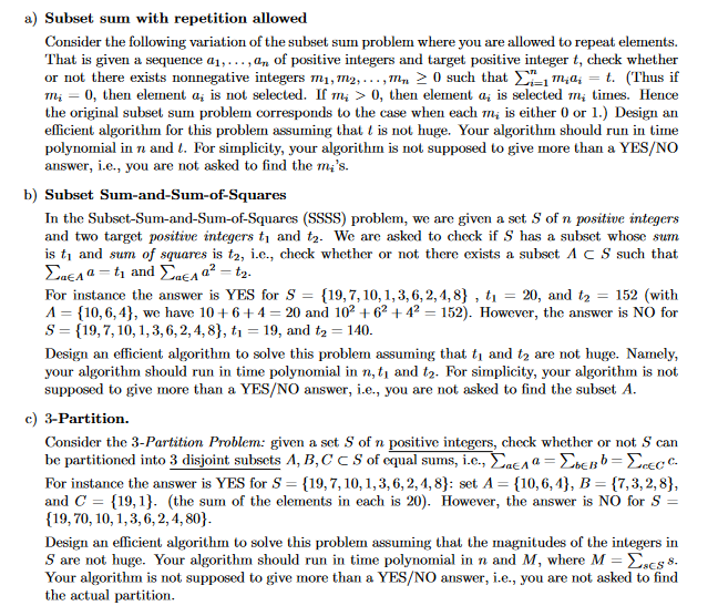 a) Subset sum with repetition allowed Consider the | Chegg.com