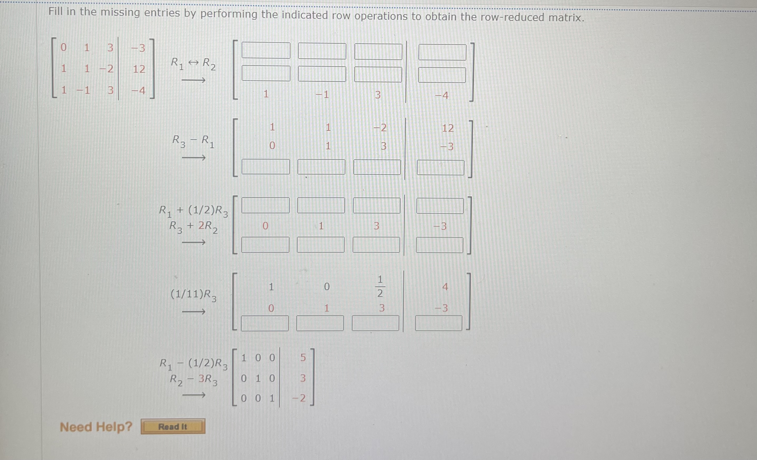 Solved Fill in the missing entries by performing the | Chegg.com