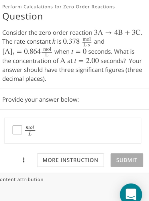 Solved Perform Calculations for Zero Order Reactions | Chegg.com