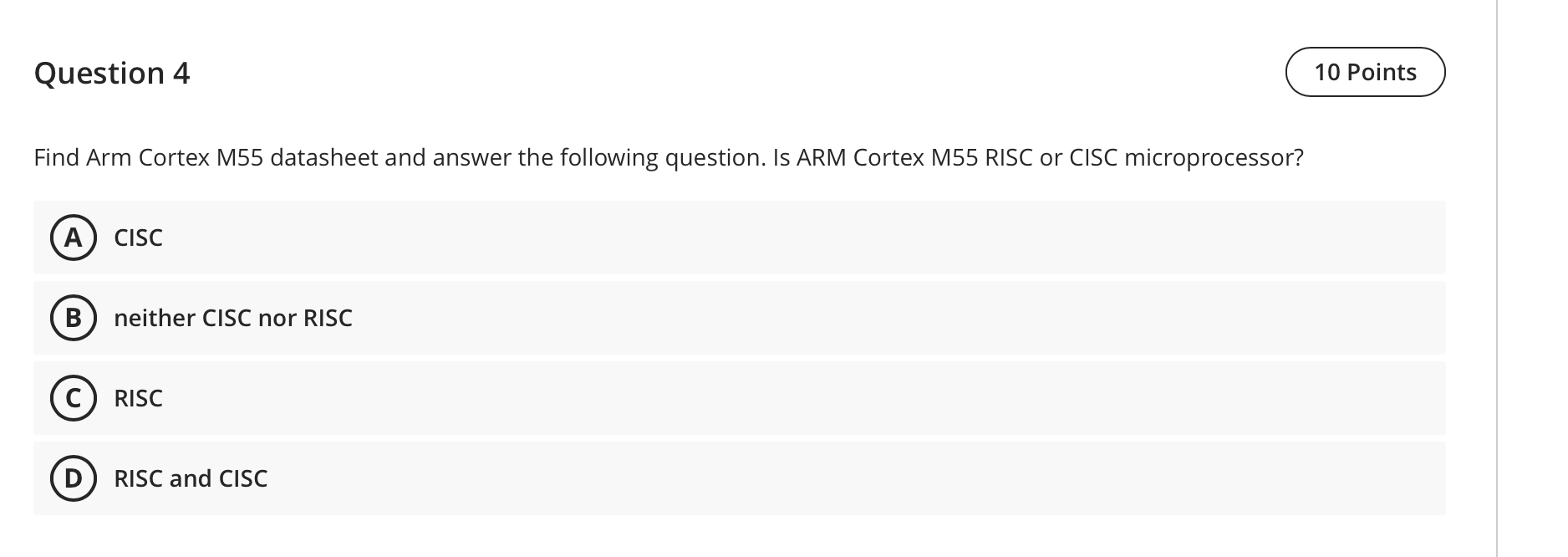Solved Question 4 10 Points Find Arm Cortex M55 datasheet | Chegg.com