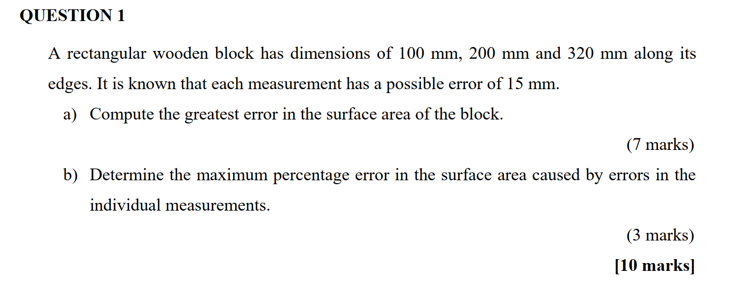 Solved QUESTION 1 A rectangular wooden block has dimensions | Chegg.com