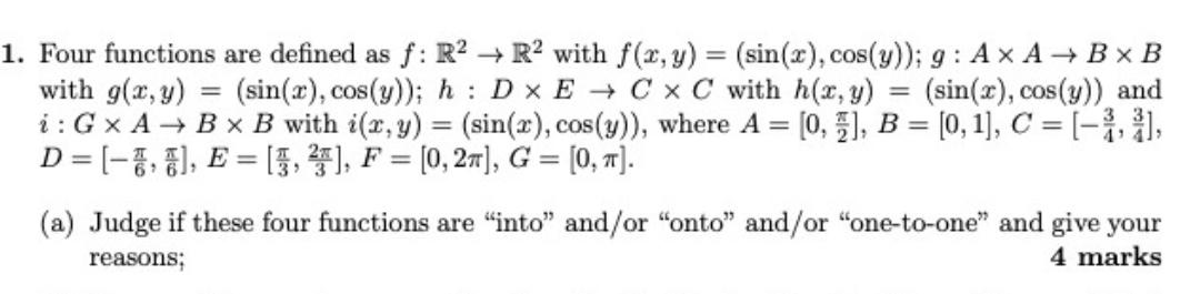 Solved : = 1. Four functions are defined as f: R2 + R2 with | Chegg.com