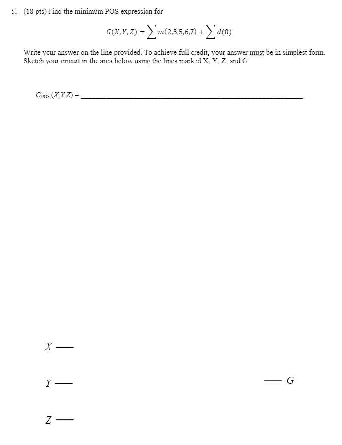 Solved 5. (18 pts) Find the minimum POS expression for | Chegg.com