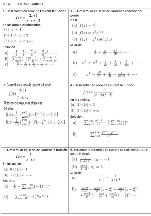 Solved TAREA S SERIES DE LAURENT 1.-Desarrollar en serie de | Chegg.com