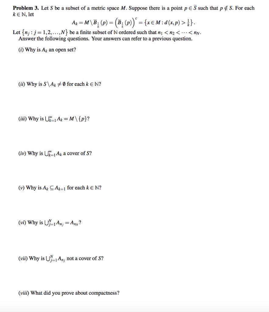 Solved Problem 3. Let S be a subset of a metric space M. | Chegg.com