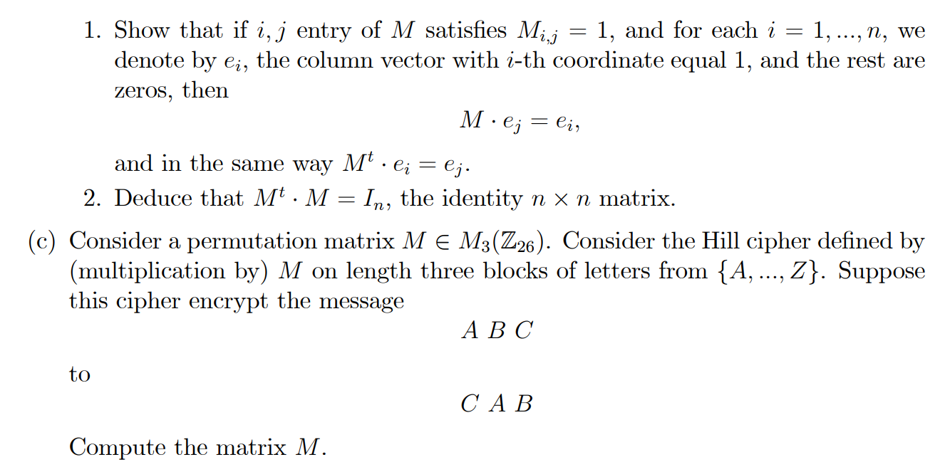 Permutation matrices. Fix N > 2, and n > 1. N (a) | Chegg.com