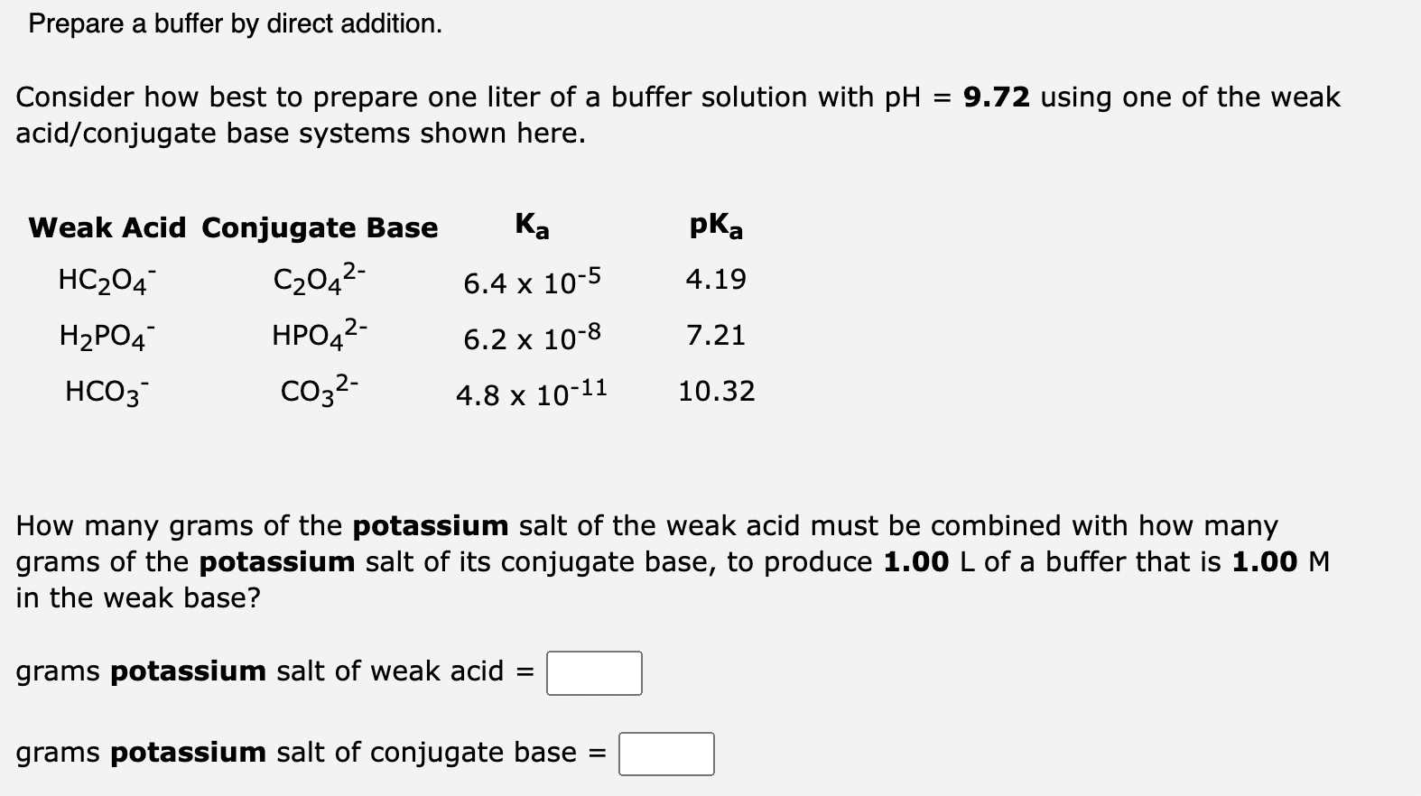 Solved Prepare a buffer by direct addition. Consider how | Chegg.com