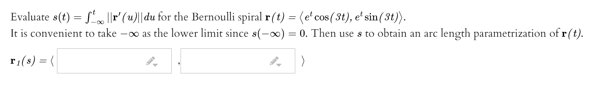 Solved Find an arc length parametrization r1(s) of r(t) = | Chegg.com