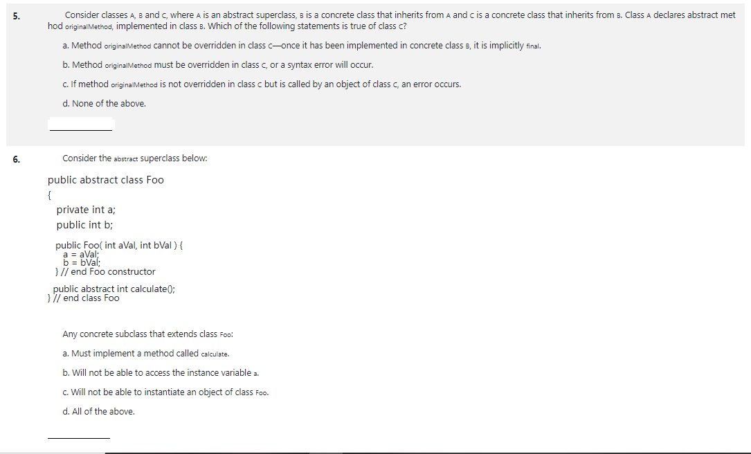 Solved 5. Consider classes A, B and C, where A is an | Chegg.com