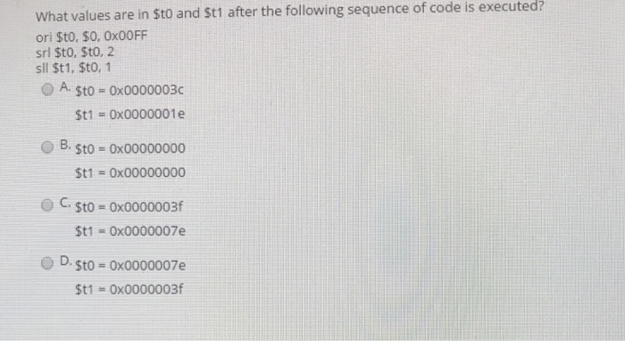 Solved What values are in $to and St1 after the following | Chegg.com