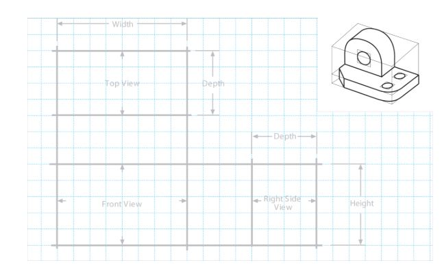 Solved Create a three-view sketch of the object using the | Chegg.com