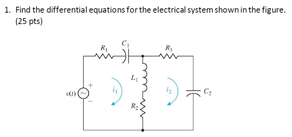 Solved 1. Find the differential equations for the electrical | Chegg.com