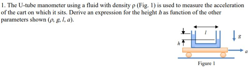 Solved 1. The U-tube manometer using a fluid with density P | Chegg.com