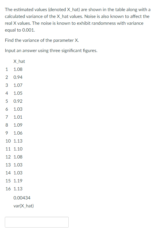 Solved The estimated values (denoted X−hat) are shown in the | Chegg.com