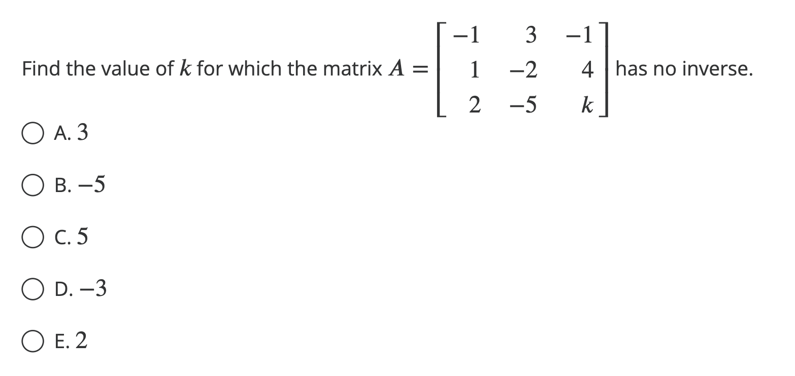 Solved Find the value of k for which the matrix | Chegg.com