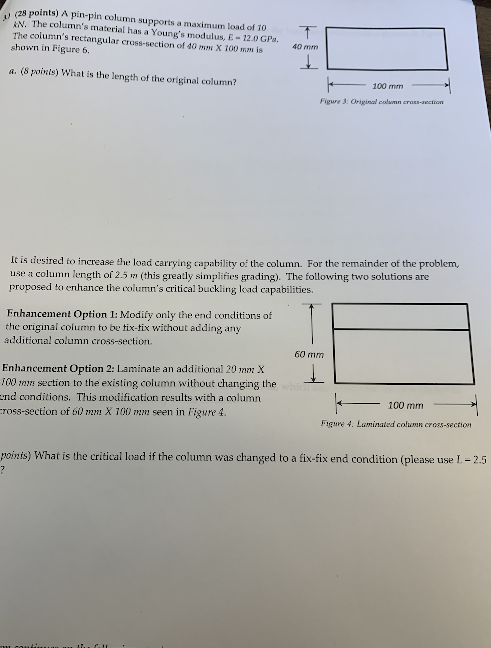 Solved 2. ) (28 points) A pin-pin column supports a maximum | Chegg.com