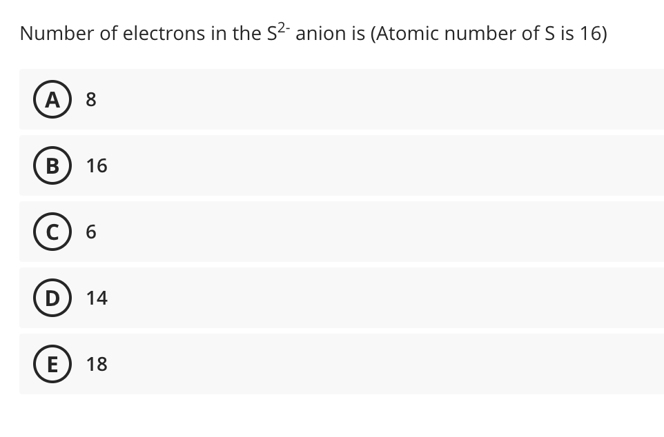 Solved Number of electrons in the S2− anion is (Atomic | Chegg.com