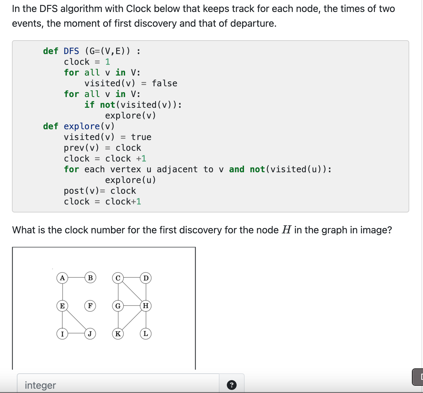 Solved In the DFS algorithm with Clock below that keeps | Chegg.com
