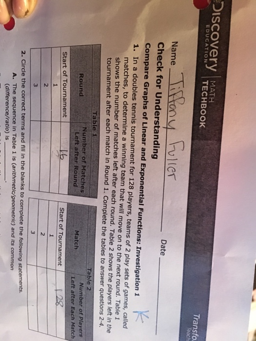 Solved Discovery MATH EDUCATION TECHBOOK Transfo Teach Name1 | Chegg.com