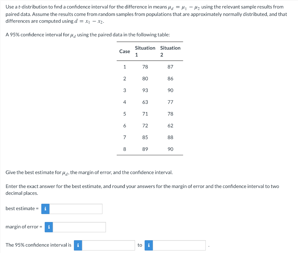 Solved Use a t-distribution to find a confidence | Chegg.com